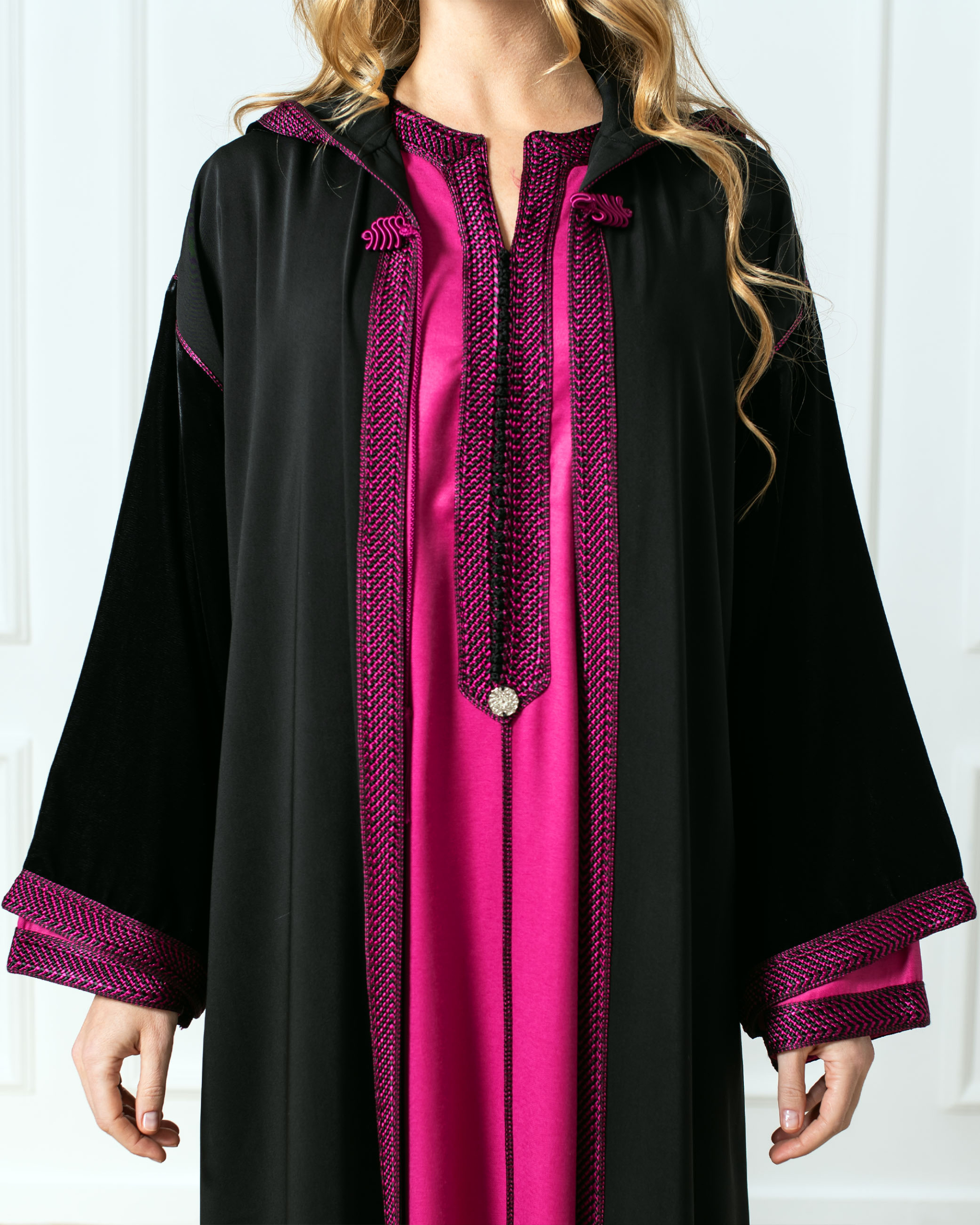 Moroccan Djellaba in Two Pieces with Pink Caftan - Unique Comfort Size S