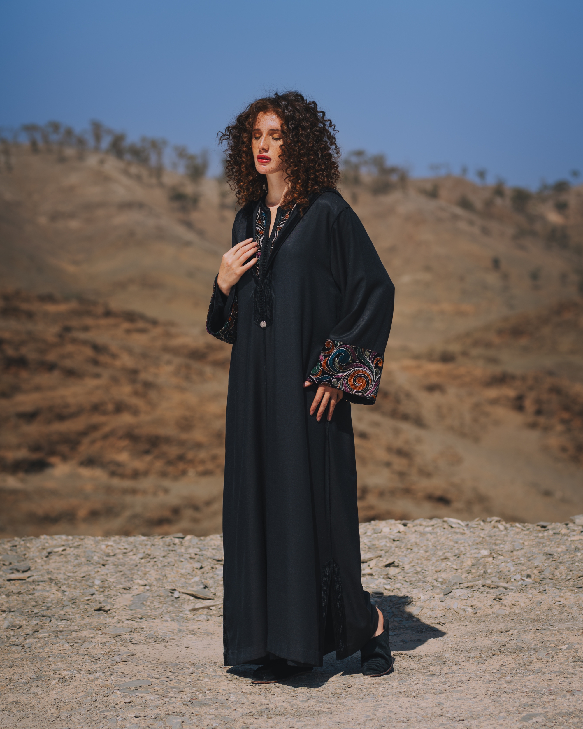Two-piece Djellaba with velvet print Size S